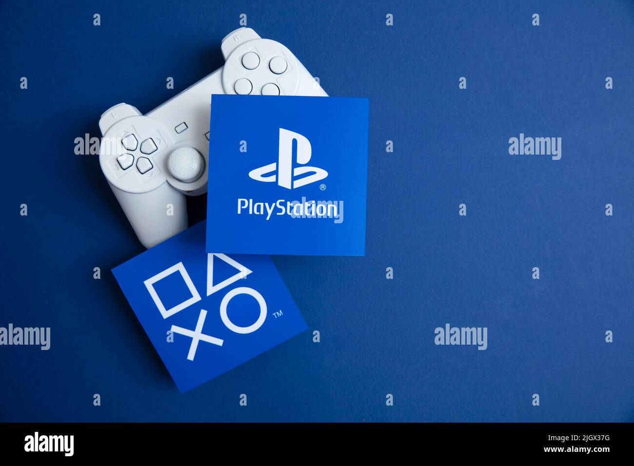 LONDON, UK - July 2022: Sony playstation logo against a blue background ...