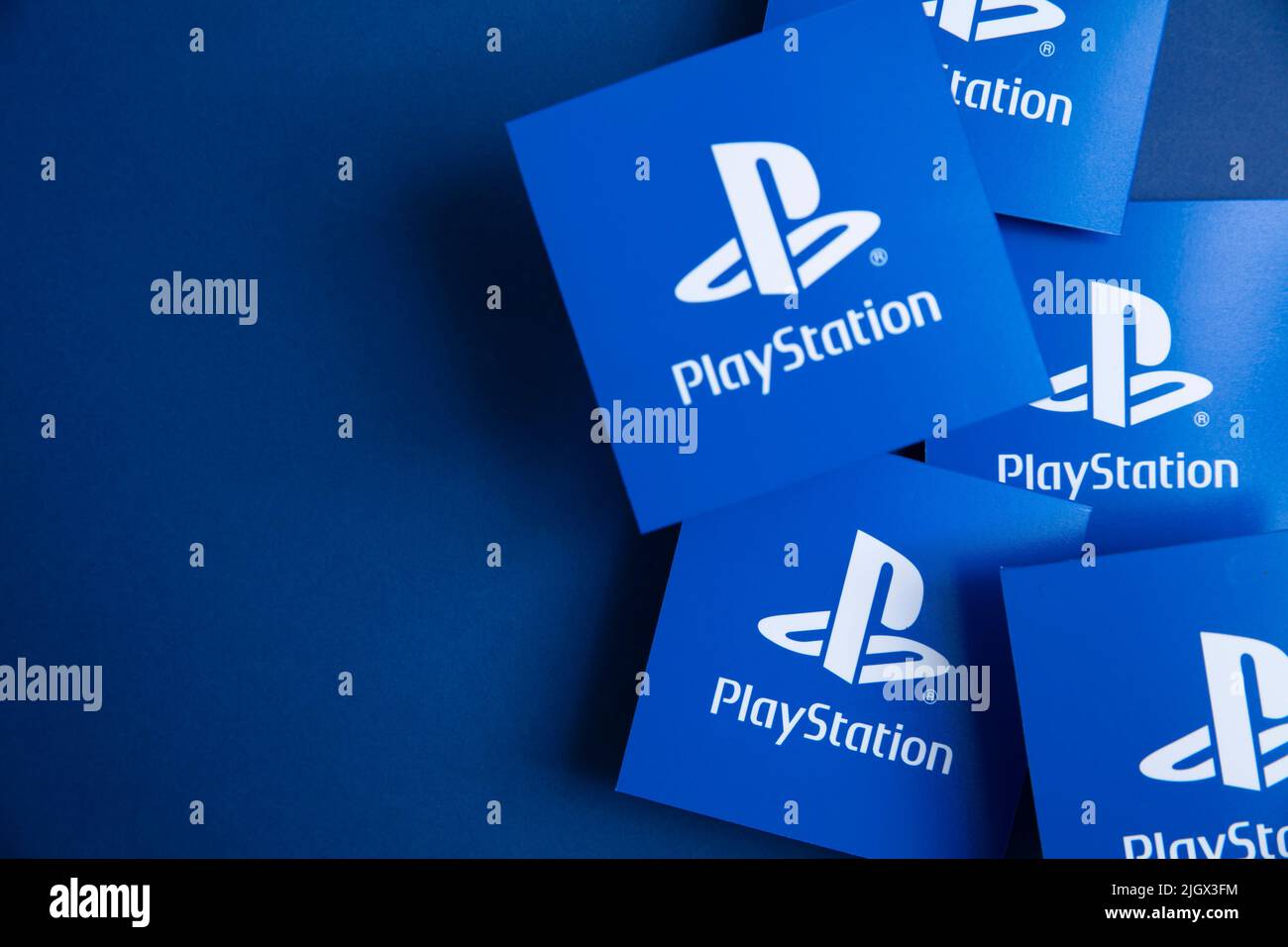 LONDON, UK - July 2022: Sony playstation logo against a blue background ...