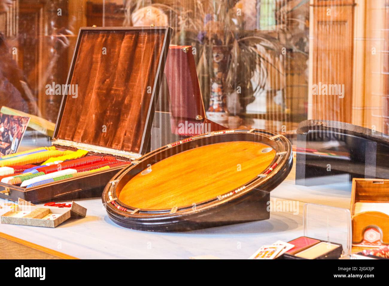 An ancient tray and vintage collection on a display in Kasteel De Haar ...