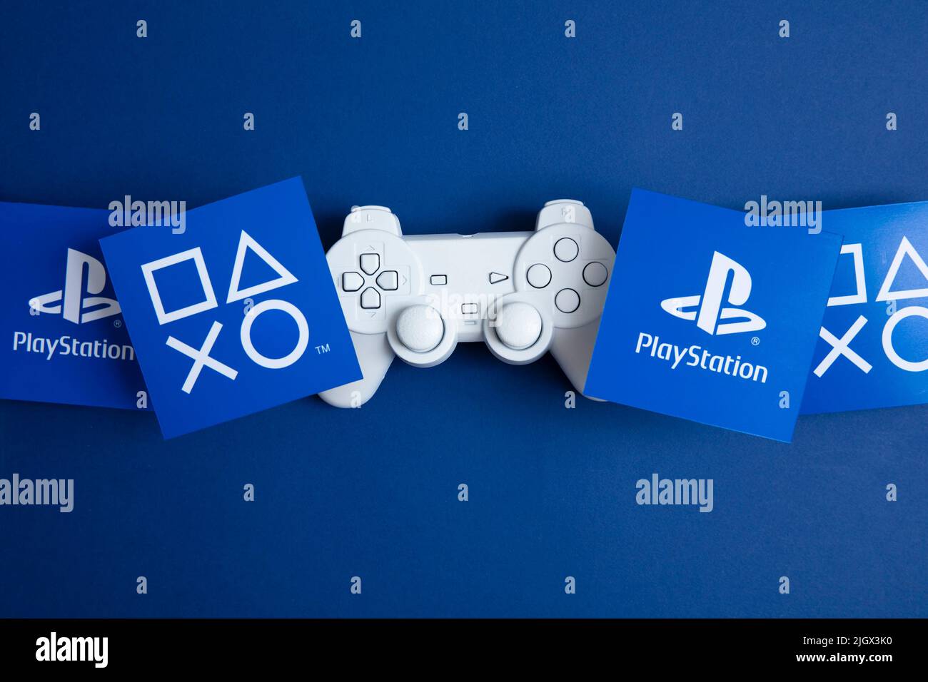 LONDON, UK - July 2022: Sony playstation logo against a blue background ...