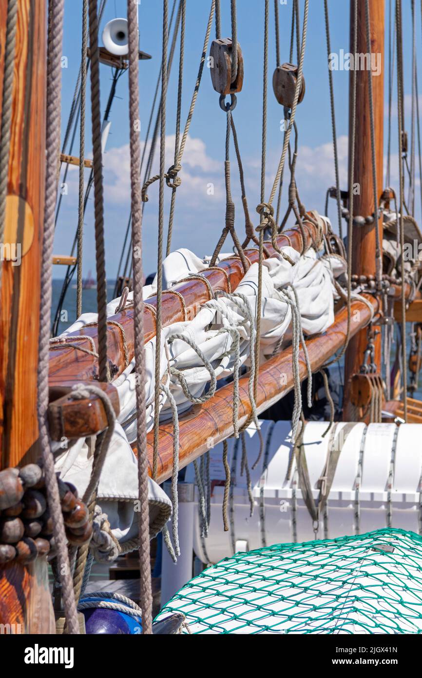 Rigging, sailing ship, Wustrow, Mecklenburg-West Pomerania, Germany ...