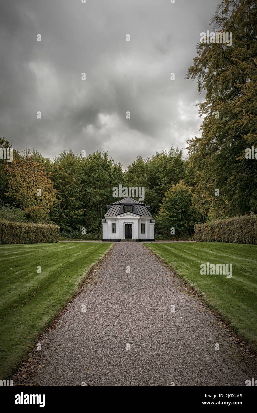 A vertical shot of a gazebo at Trolleholm Castle in Eslov, Scania ...