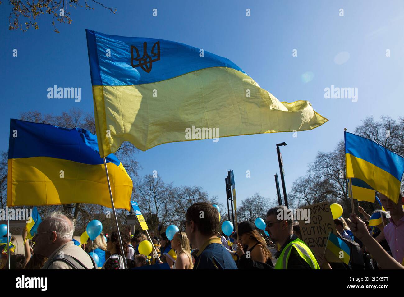 People gather and march during the ‘London Stands with Ukraine’ march ...