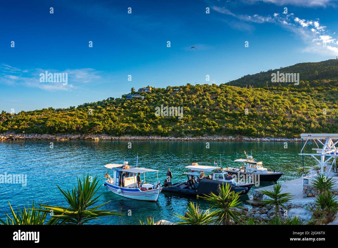 Traditional fishing boats at Steni Vala port the second most populous ...