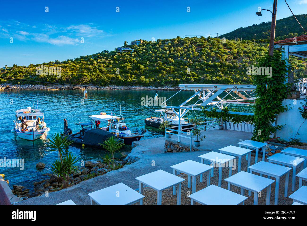 Traditional fishing boats at Steni Vala port the second most populous ...