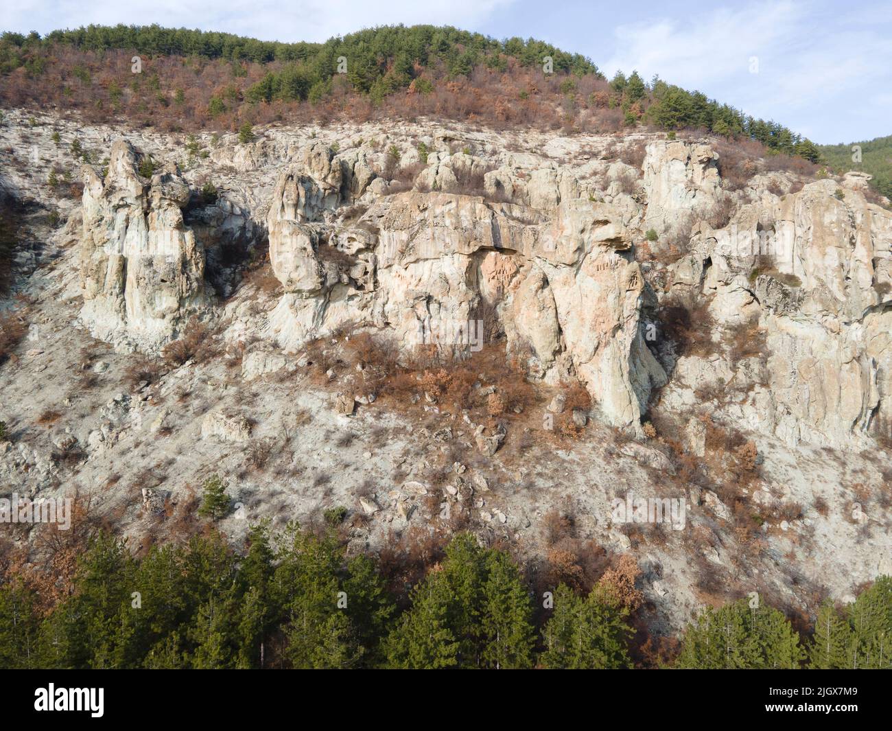 Aerial view of Dazhdovnitsa - Ancient Thracian sanctuary at Rhodope ...