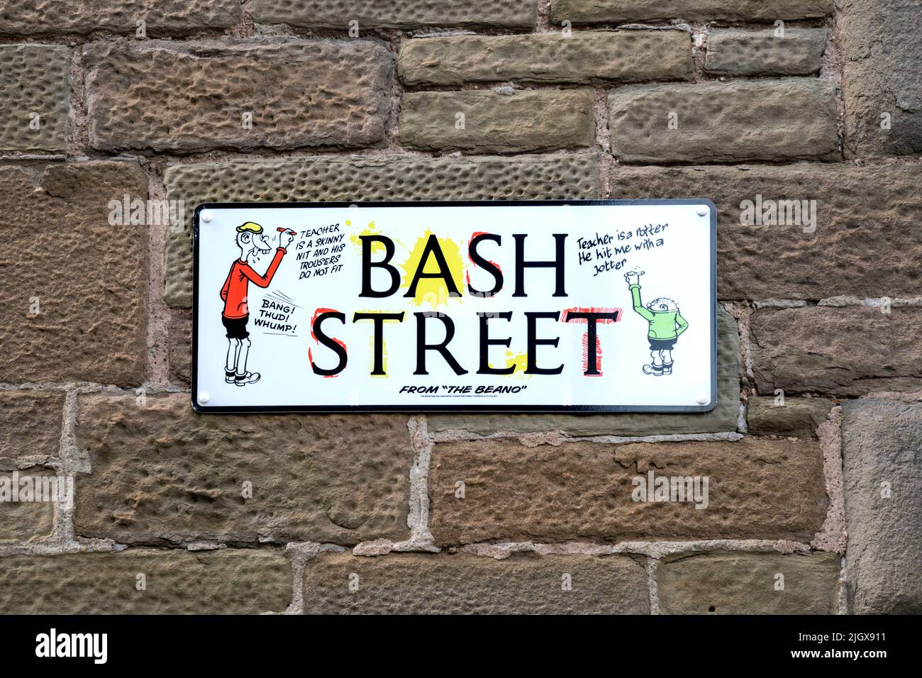 Street name sign for Bash Street in Dundee. Featuring the Bash Street ...