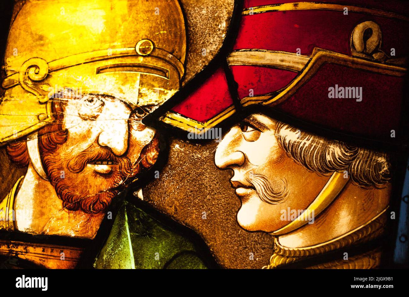 Abstract detail from heritage stained glass panel scene from the Legend ...