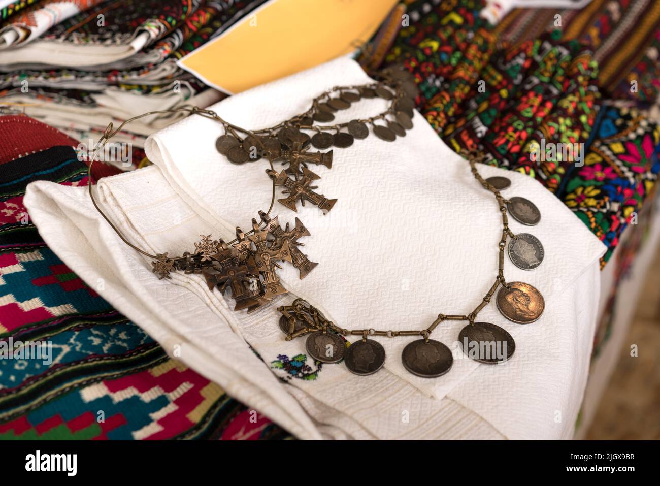 Traditional ukrainian folk jewelry with metal copper crosses and old ...