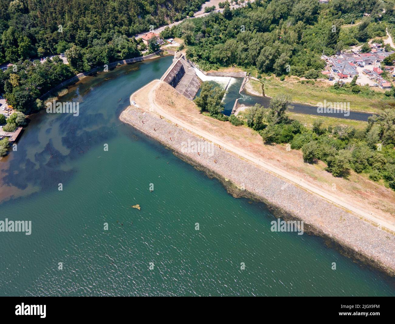 Aerial summer view of Pancharevo lake, Sofia city Region, Bulgaria ...
