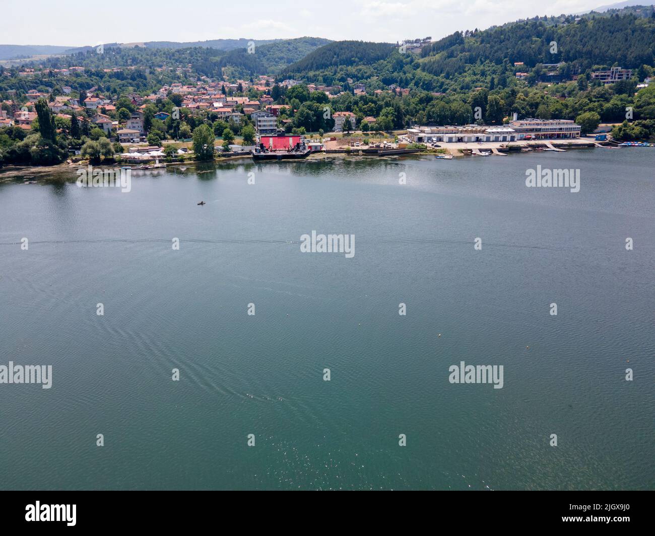 Aerial summer view of Pancharevo lake, Sofia city Region, Bulgaria ...