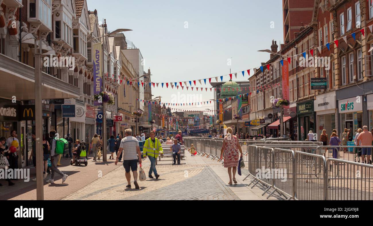 High Street, Southend on Sea, Essex, UK. 8th Jul, 2022. Colourful ...