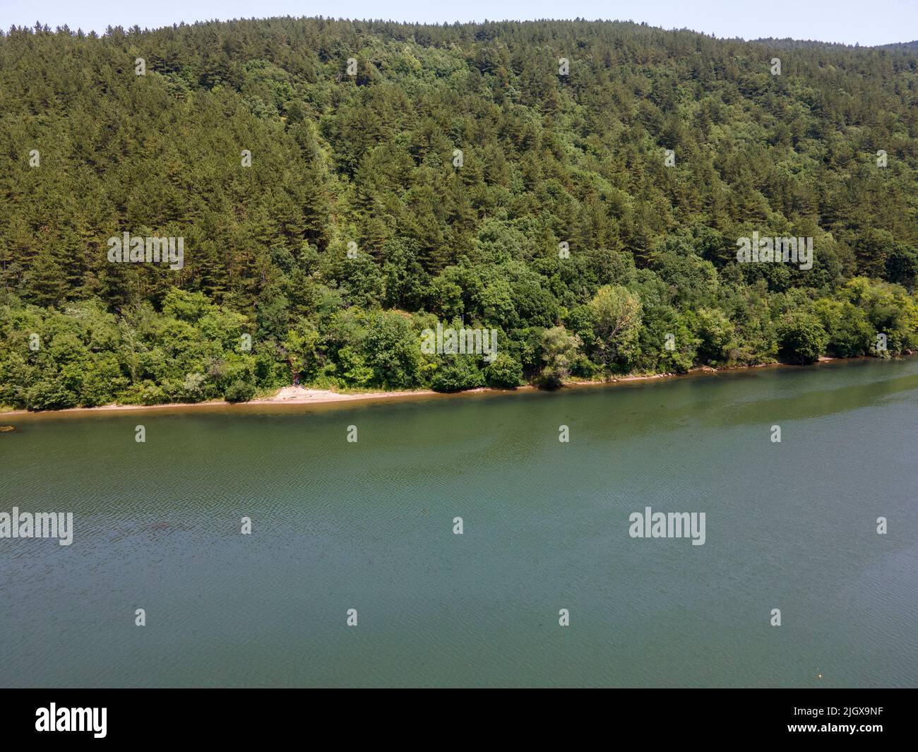 Aerial summer view of Pancharevo lake, Sofia city Region, Bulgaria ...