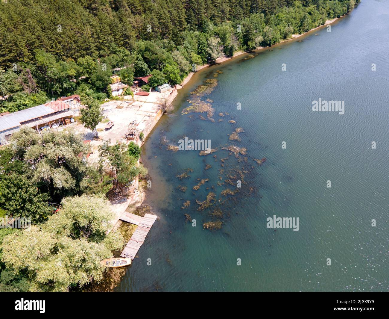 Aerial summer view of Pancharevo lake, Sofia city Region, Bulgaria ...