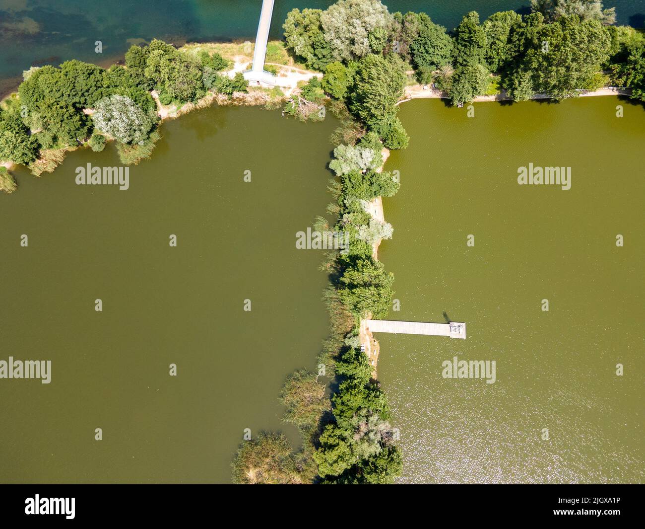 Aerial summer view of Pancharevo lake, Sofia city Region, Bulgaria ...