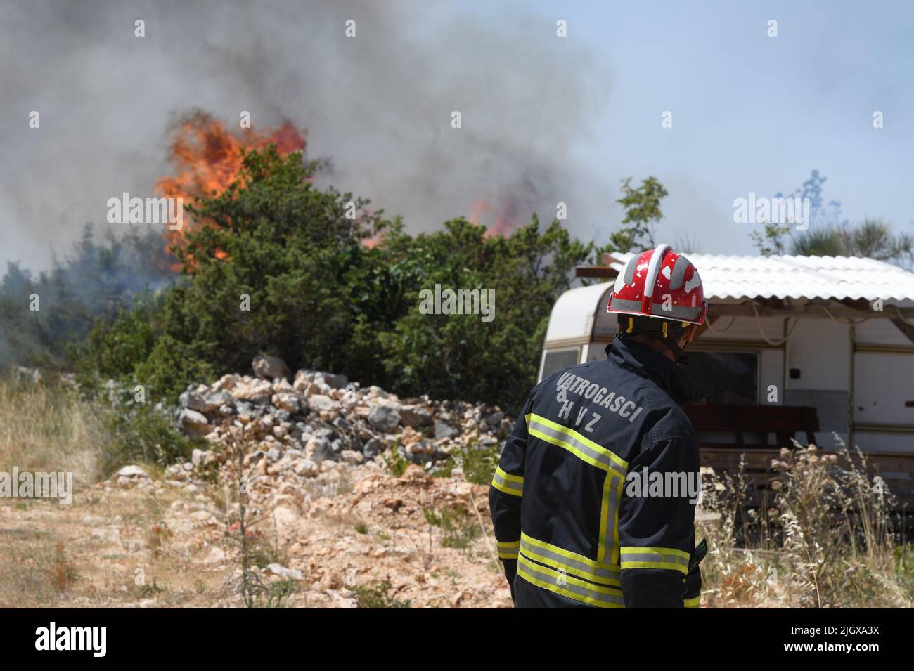 Fire in an open area near the Velika Mrdakovica archaeological site in ...