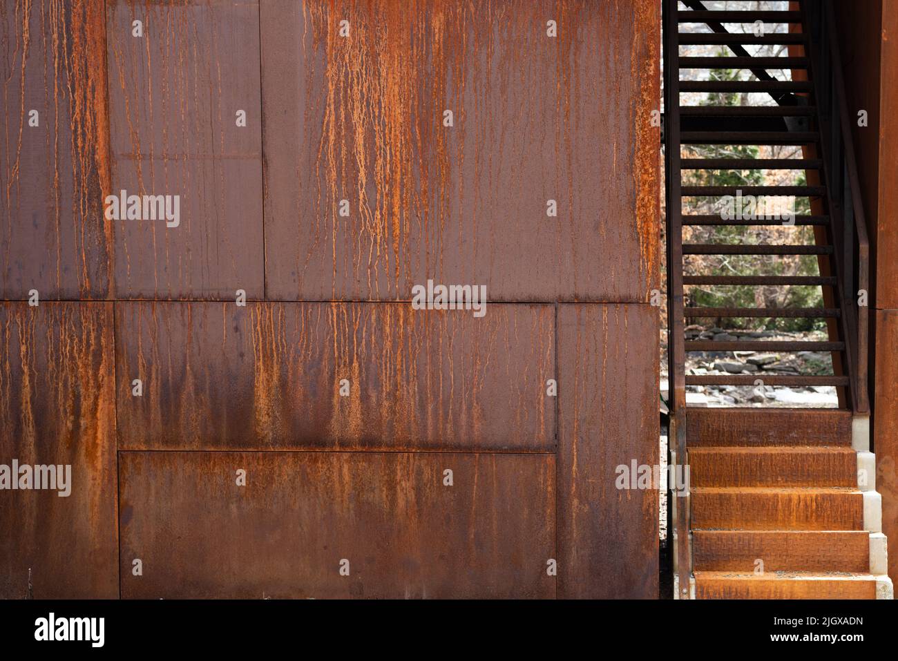 Square rusty red steel plates in various dimensions cladding facade ...