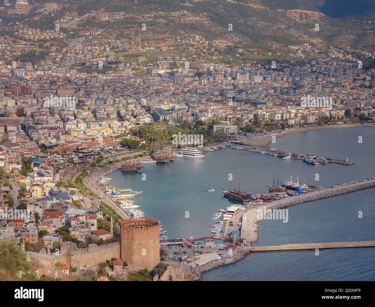 Alanya, turkey, winter walk by mediterranean sea. Ariel view of Alanya ...
