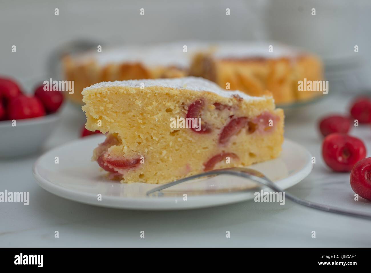 sweet home made cherry vanilla ricotta cake Stock Photo - Alamy