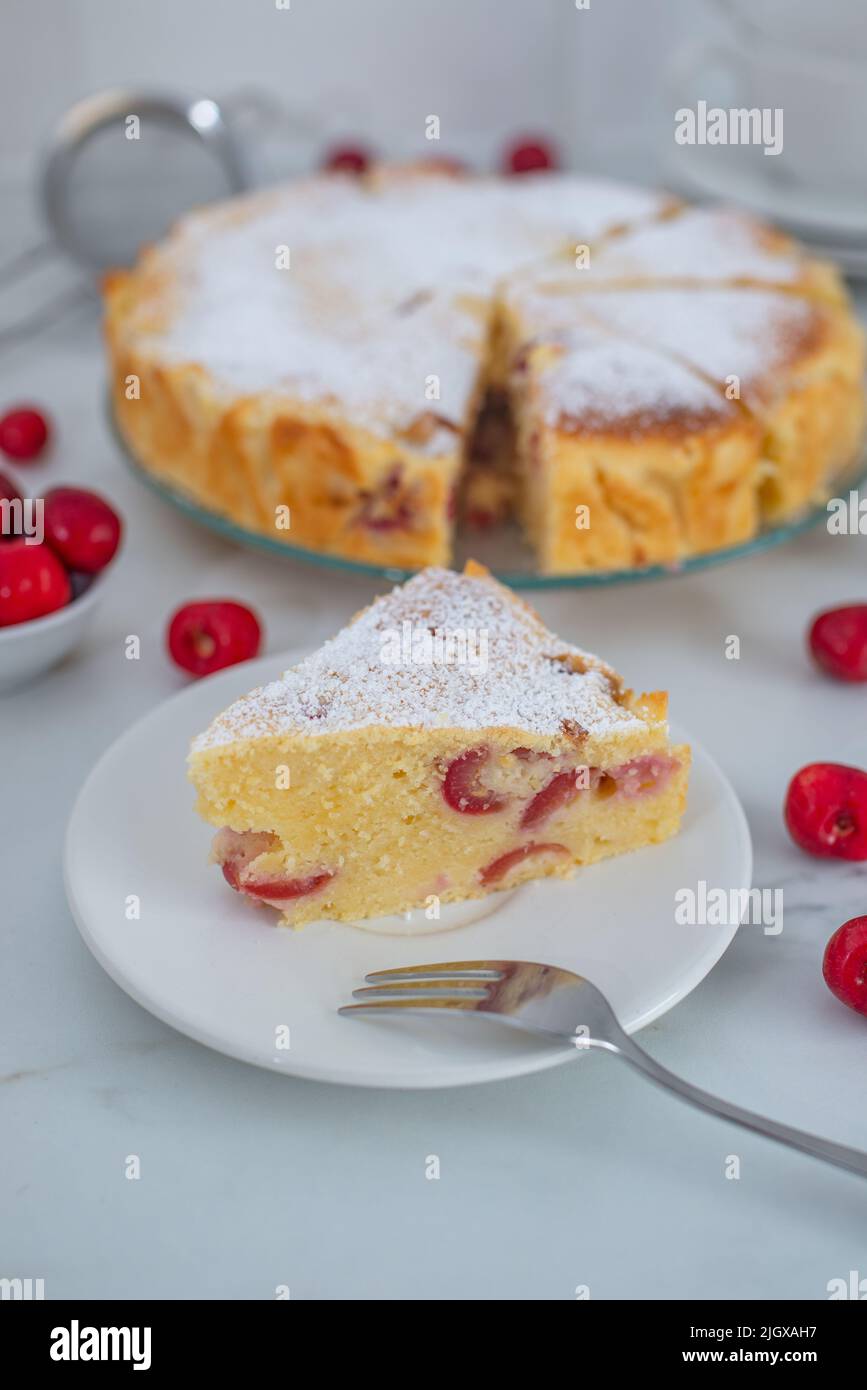 sweet home made cherry vanilla ricotta cake Stock Photo - Alamy