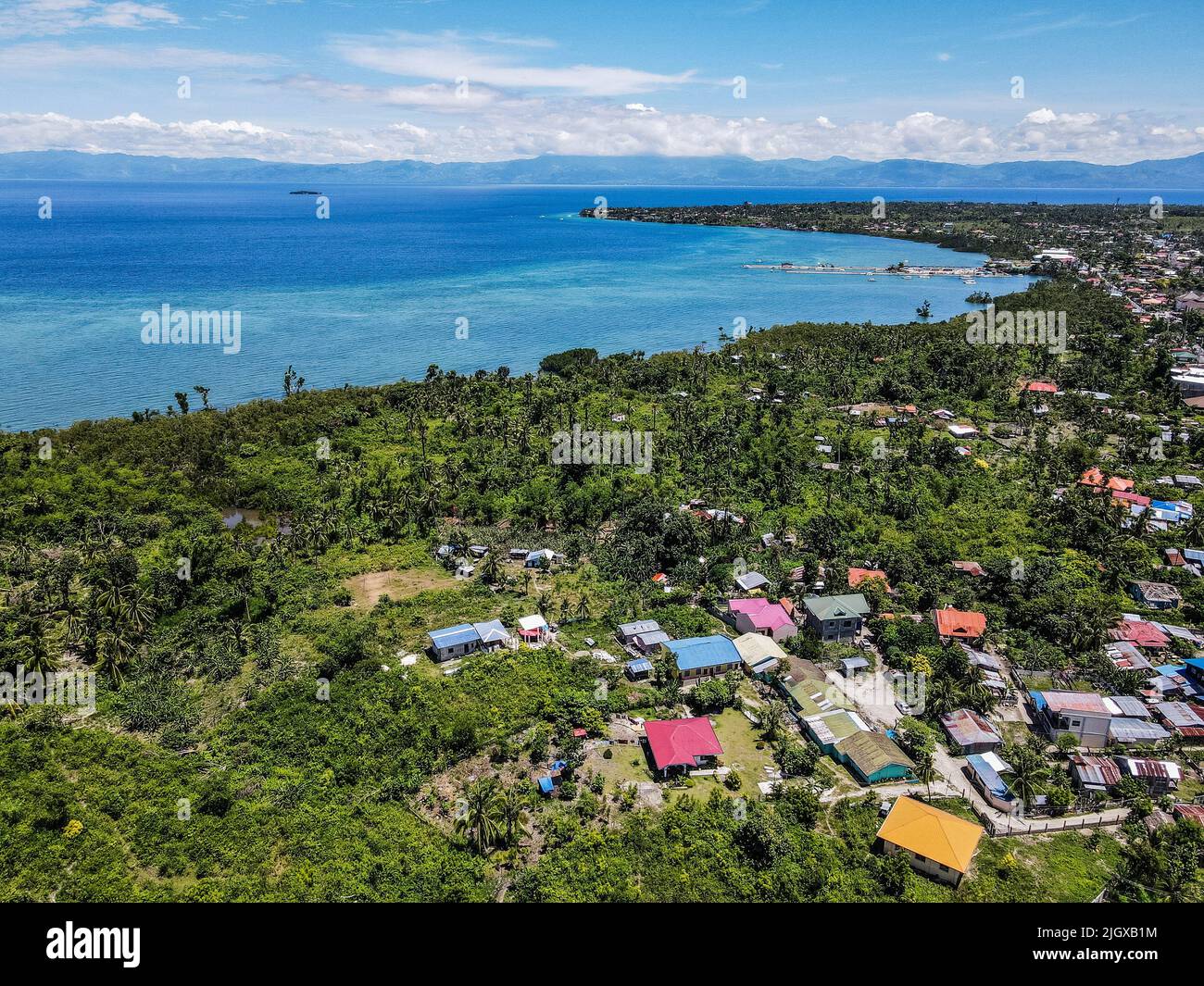 Moalboal, Philippines. 13th July, 2022. Aerial view of Moalboal and the ...