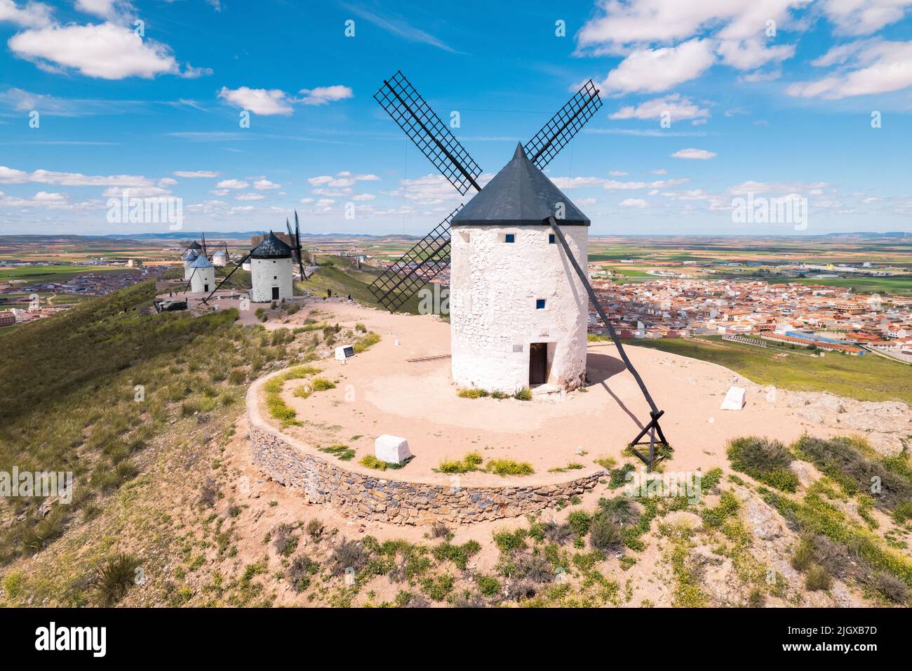 Aerial view of Don Quixote windmills in Consuegra, Toledo, Spain. High quality photography Stock ...