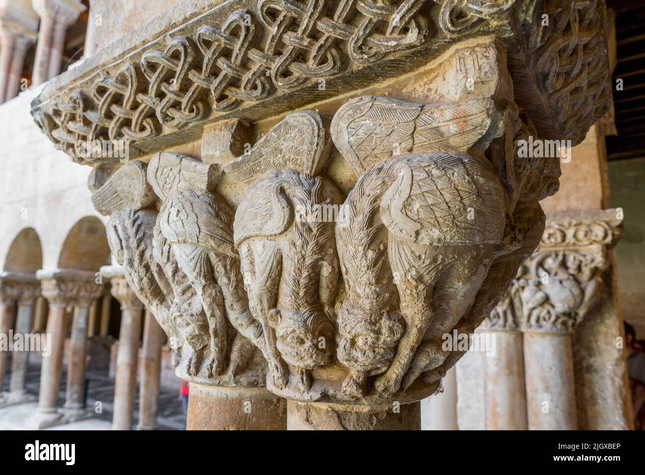 Romanesque cloister in Abbey of Santo Domingo de Silos, Castile and ...