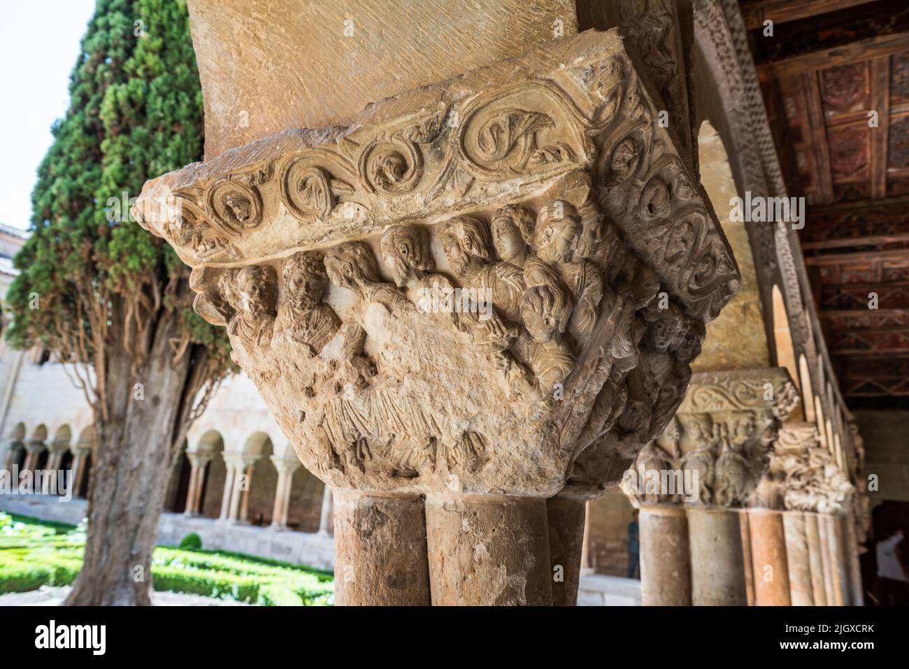 Romanesque cloister in Abbey of Santo Domingo de Silos, Castile and ...