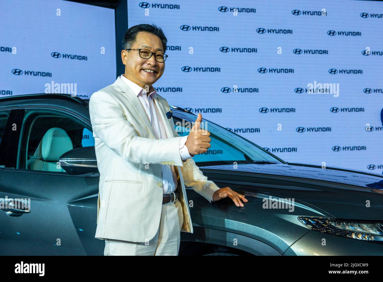 Unsoo Kim MD and CEO of Hyundai Motor India Ltd stands with a new ...