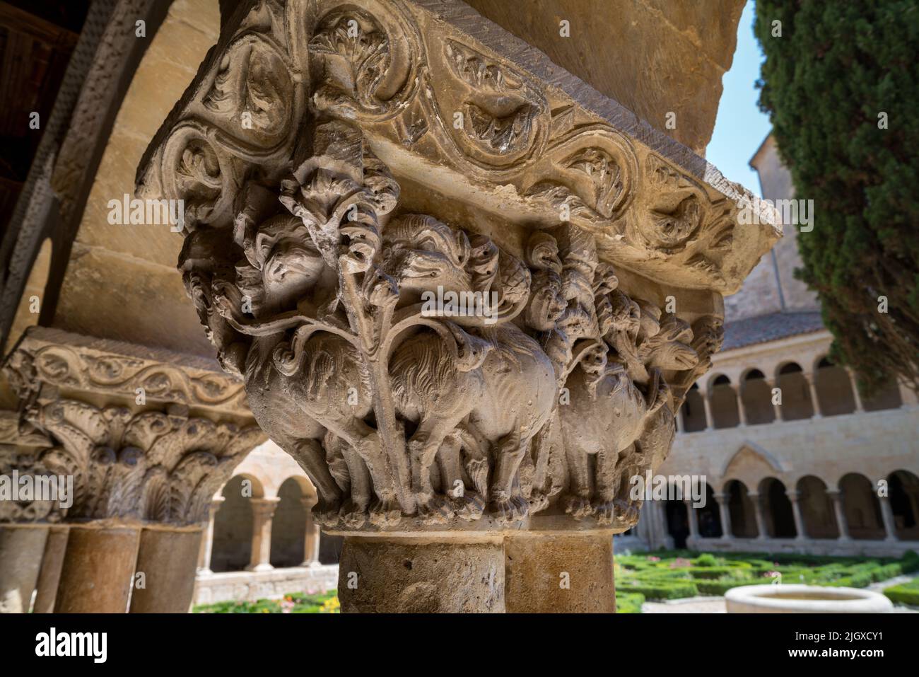 Romanesque cloister in Abbey of Santo Domingo de Silos, Castile and ...