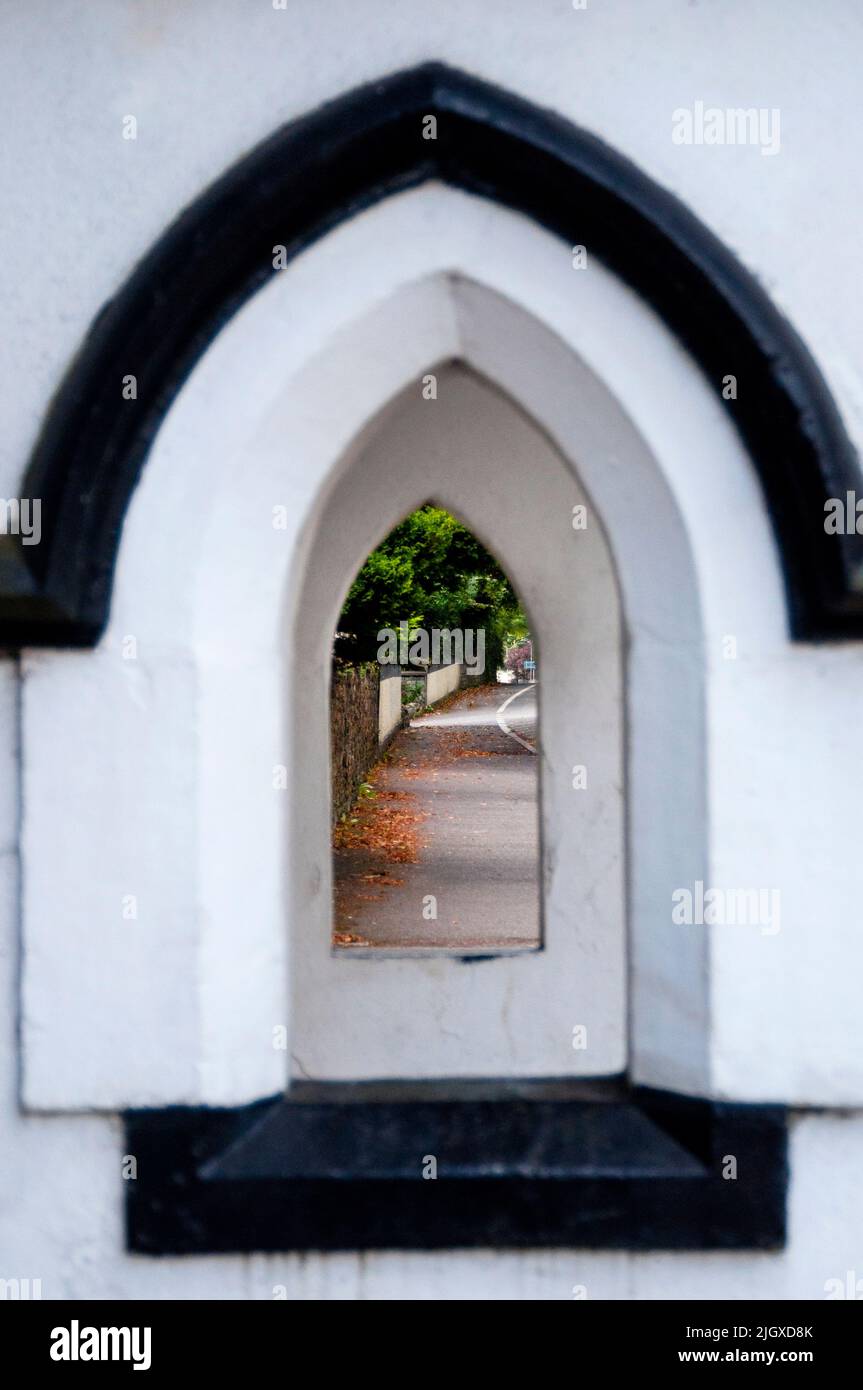 Vestibule window with a view of Main Street in Virginia, Ireland Stock ...