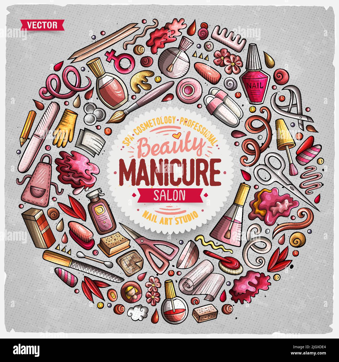 Set of Nail Salon cartoon doodle objects, symbols and items Stock ...