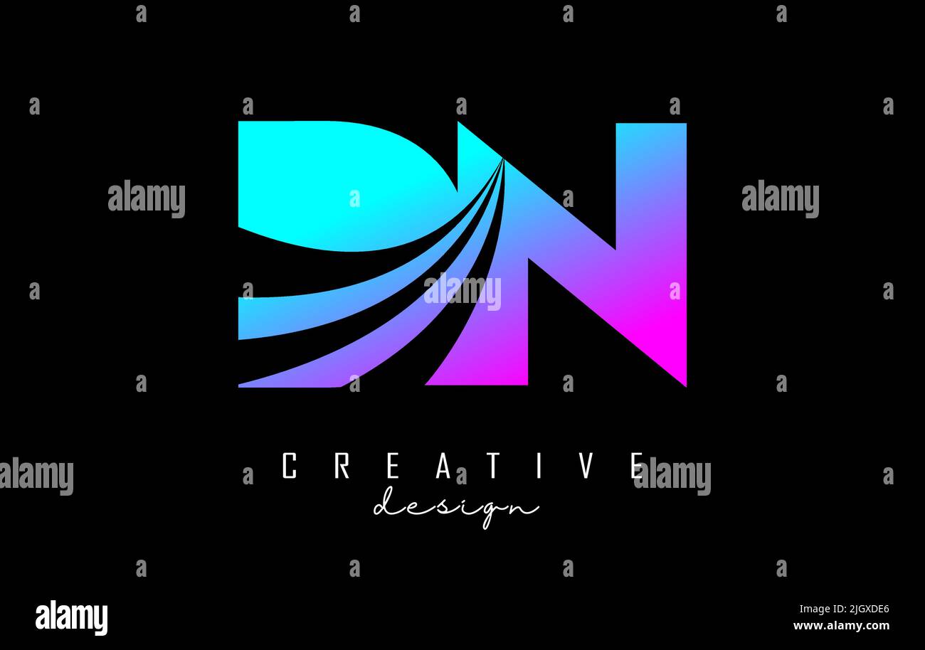 Creative colorful letter Dn d n logo with leading lines and road ...