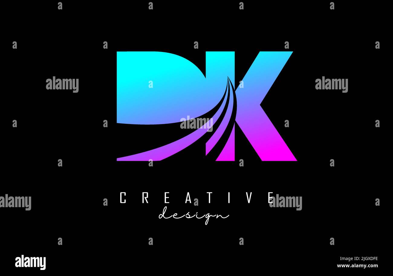 Creative colorful letter Dk d k logo with leading lines and road ...