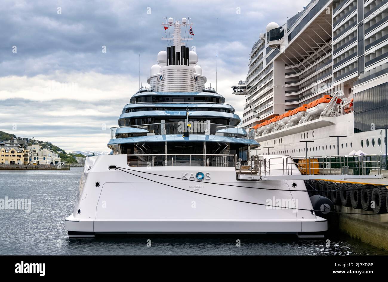 Super yacht Kaos moored at Alesund cruise ship port, Norway next to MSC ...