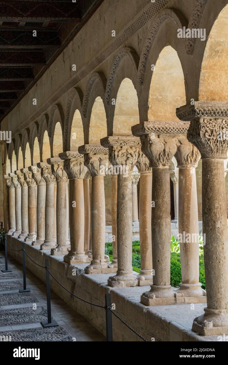Romanesque cloister in Abbey of Santo Domingo de Silos, Castile and ...