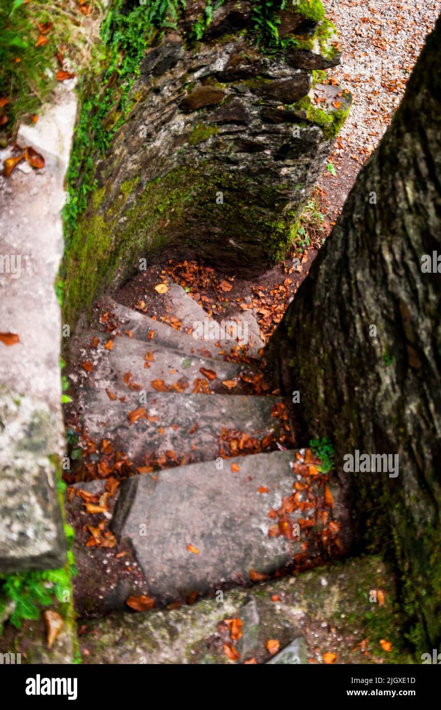 Stone spiral stairway ruin by Loch Ramor, Virginia, Ireland Stock Photo ...