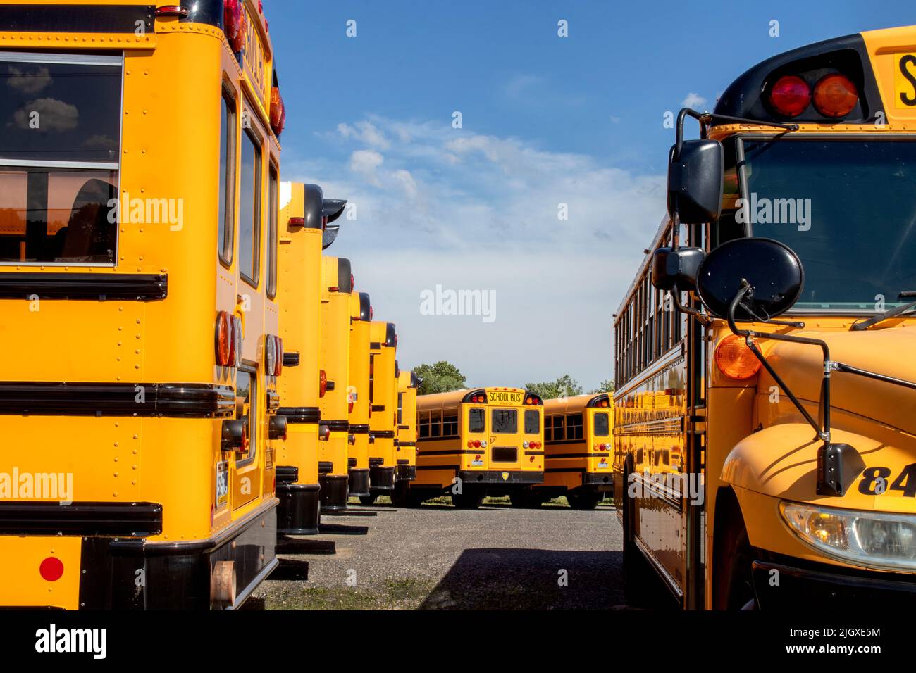Big Yellow School Bus are parked, clean and shiny waiting to bring the ...