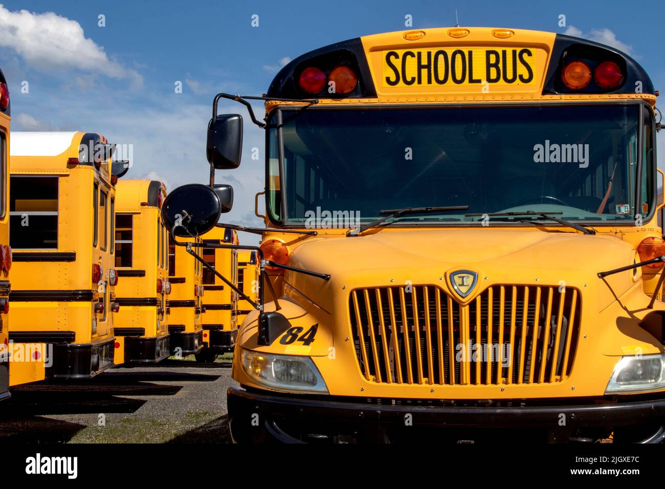Big Yellow School Bus are parked, clean and shiny waiting to bring the ...