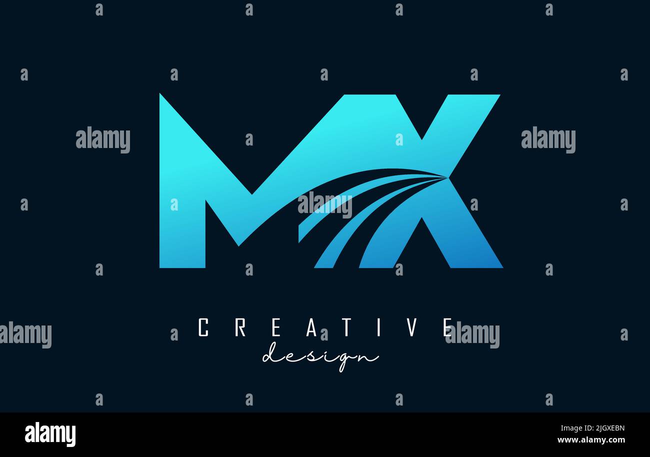 Creative blue letter Mx m x logo with leading lines and road concept ...