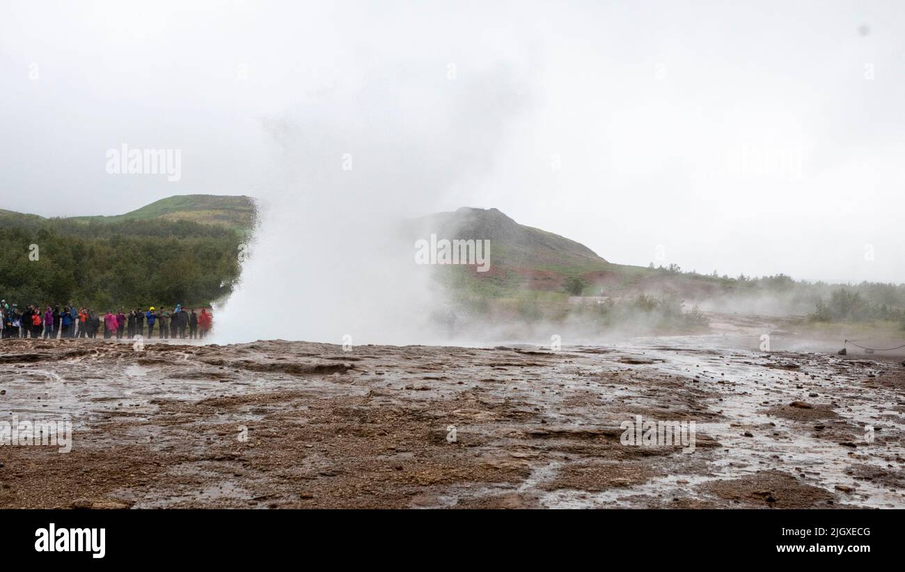 A general view of a geyser at Haukadalur, Iceland. Image shot on 7th ...