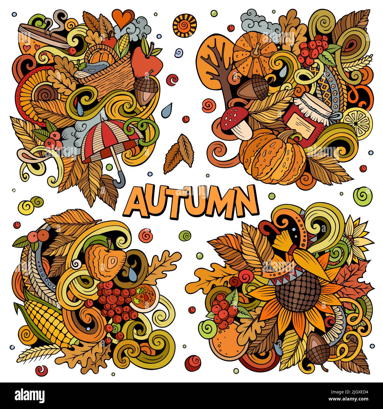 Autumn cartoon vector doodle designs set Stock Vector Image & Art - Alamy
