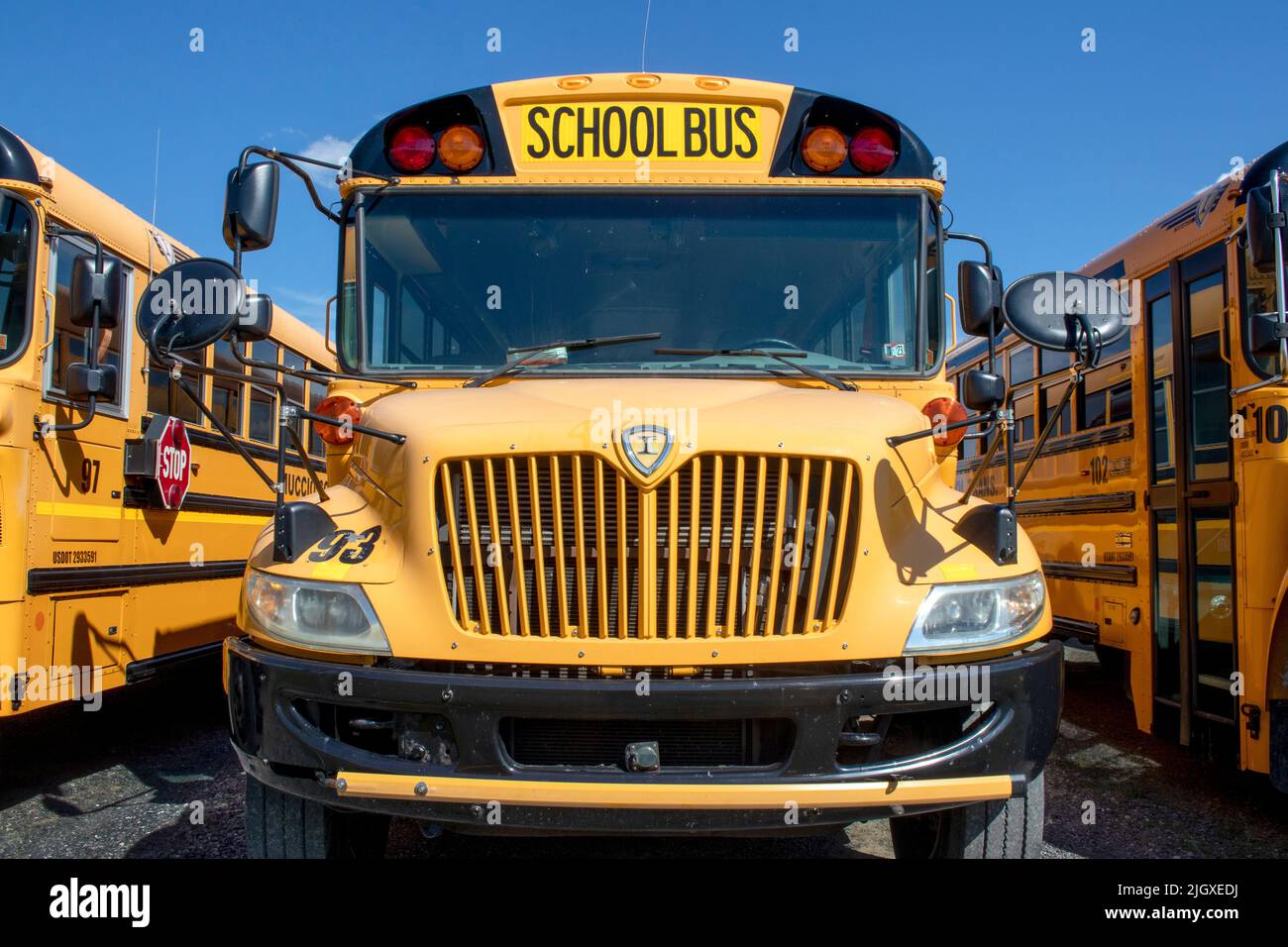 Big Yellow School Bus are parked, clean and shiny waiting to bring the ...