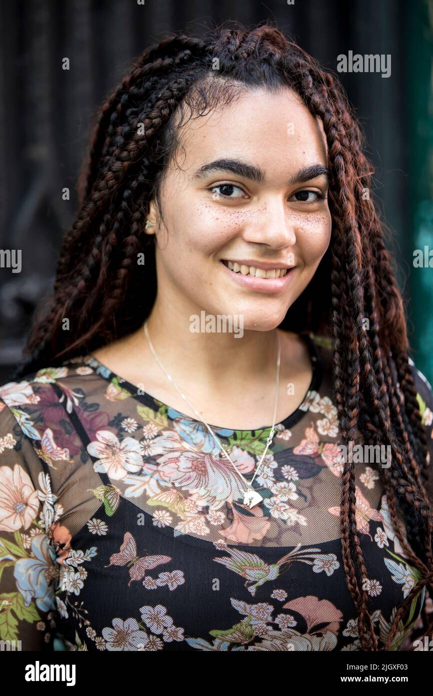 Portrait of Young Cuban Woman with freckles smiling Stock Photo - Alamy