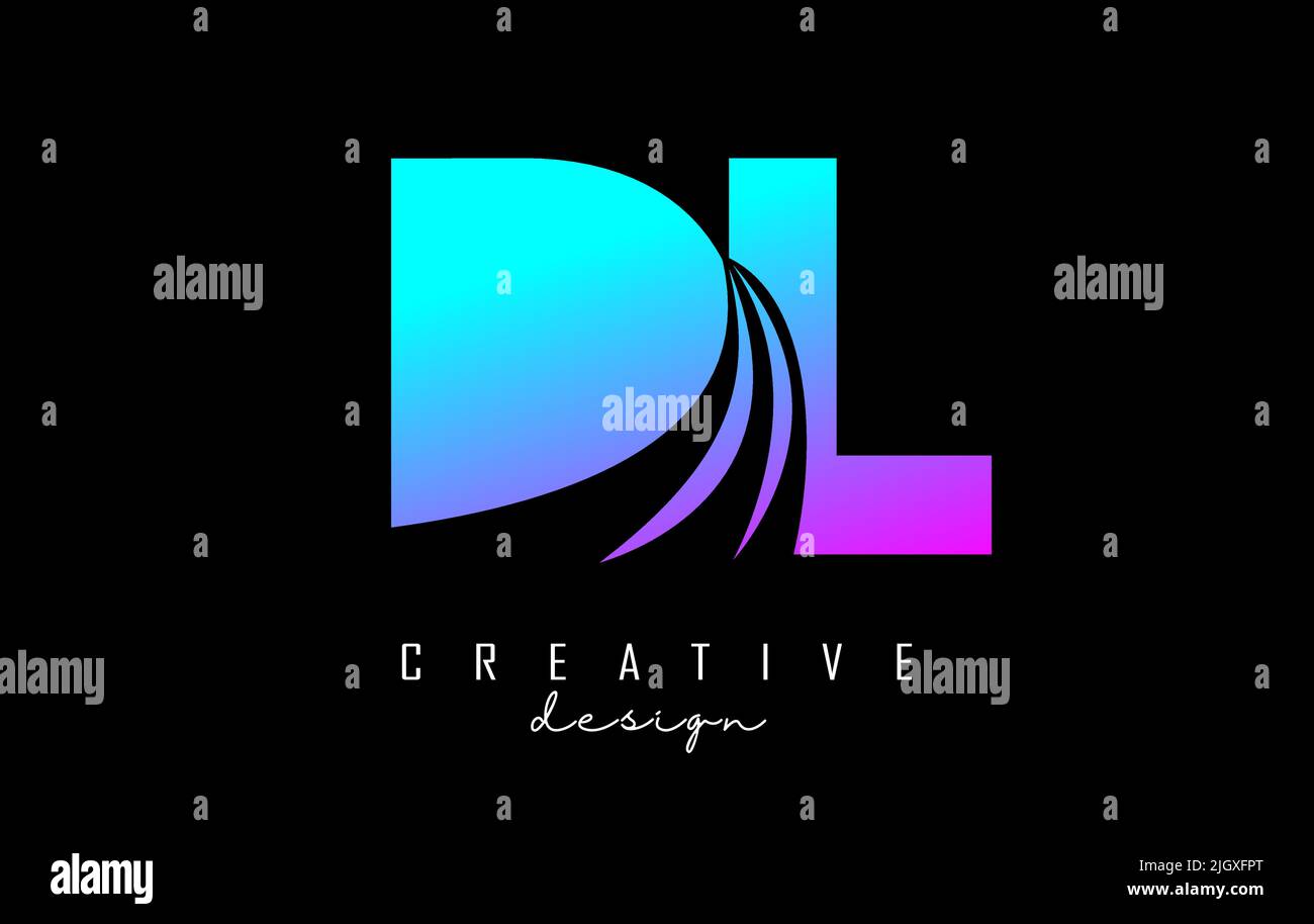 Creative colorful letter DL d L logo with leading lines and road ...