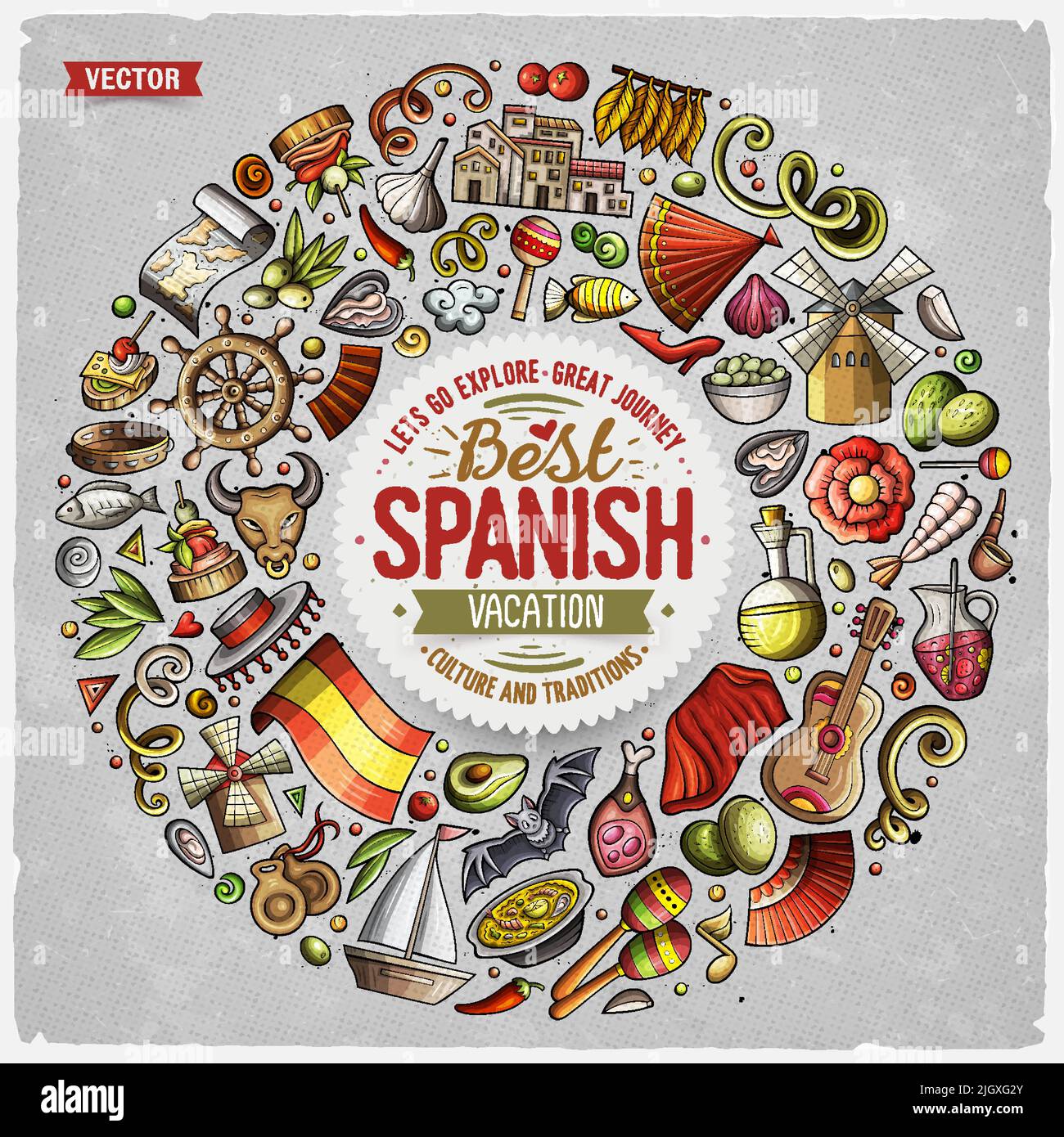 Set of Spain cartoon doodle objects, symbols and items Stock Vector ...