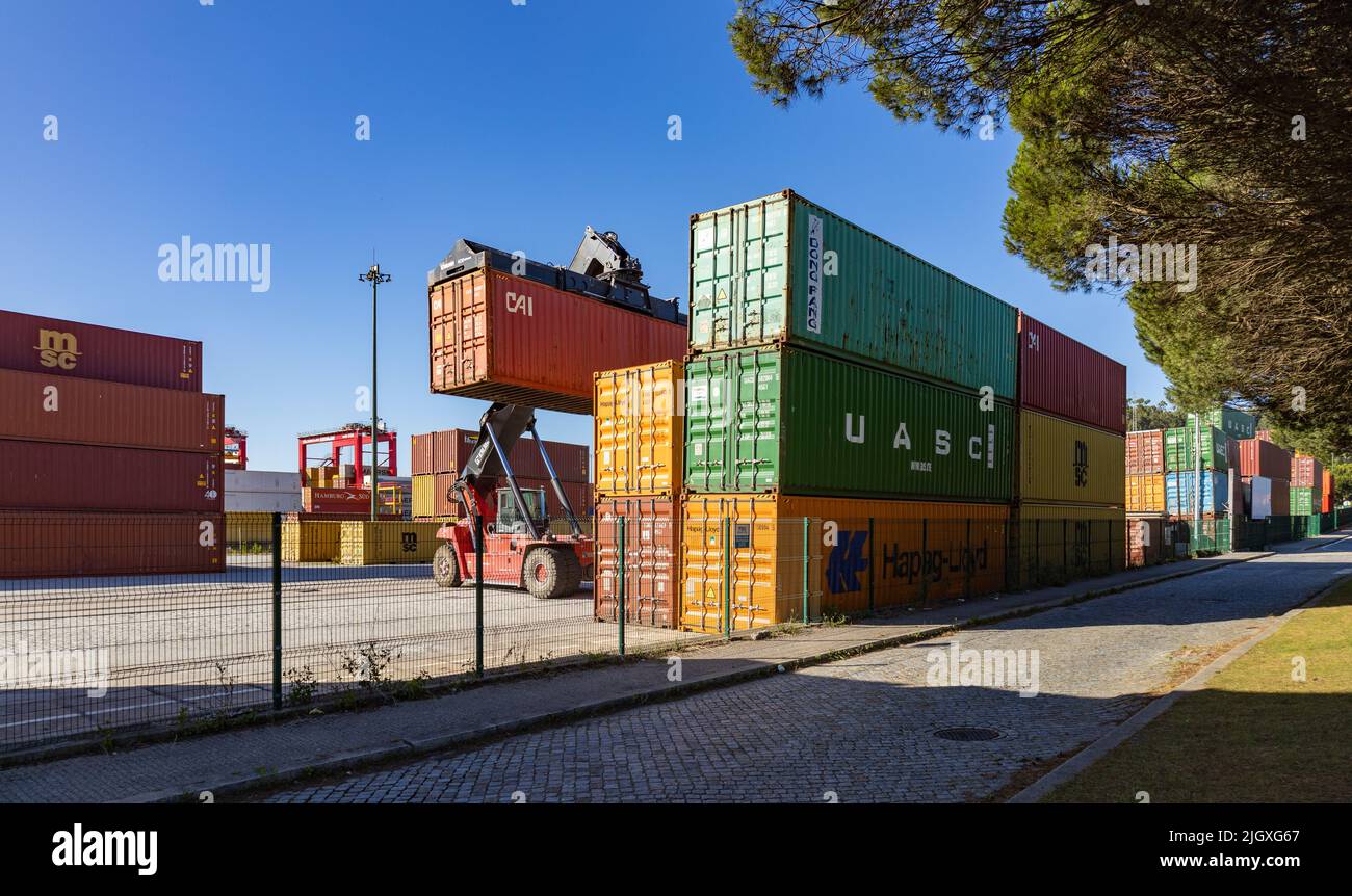 A picture of colorful cargo containers at the Leixões Container ...