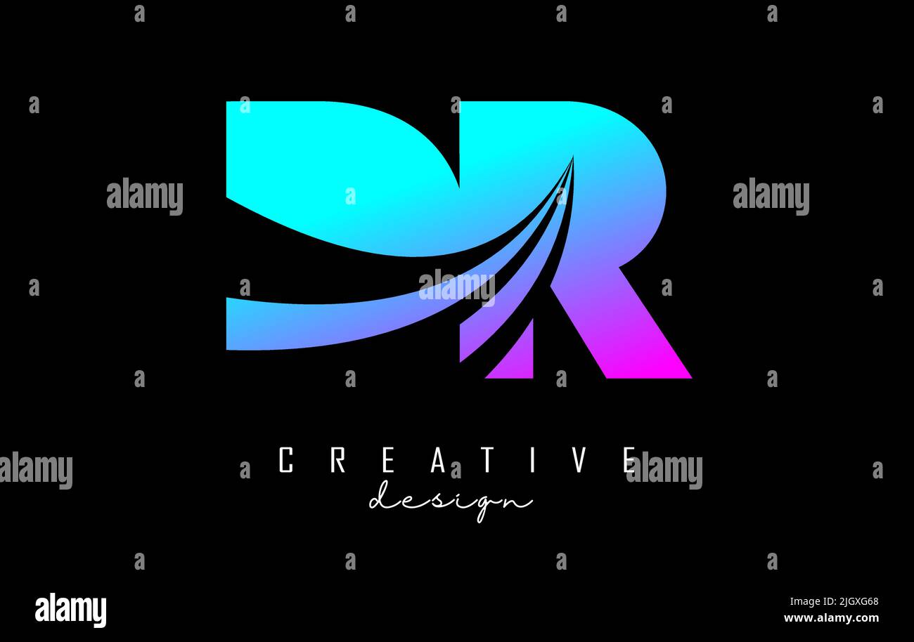 Creative colorful letter DR d r logo with leading lines and road ...