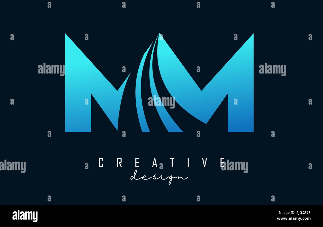 Creative blue letter MM m logo with leading lines and road concept ...