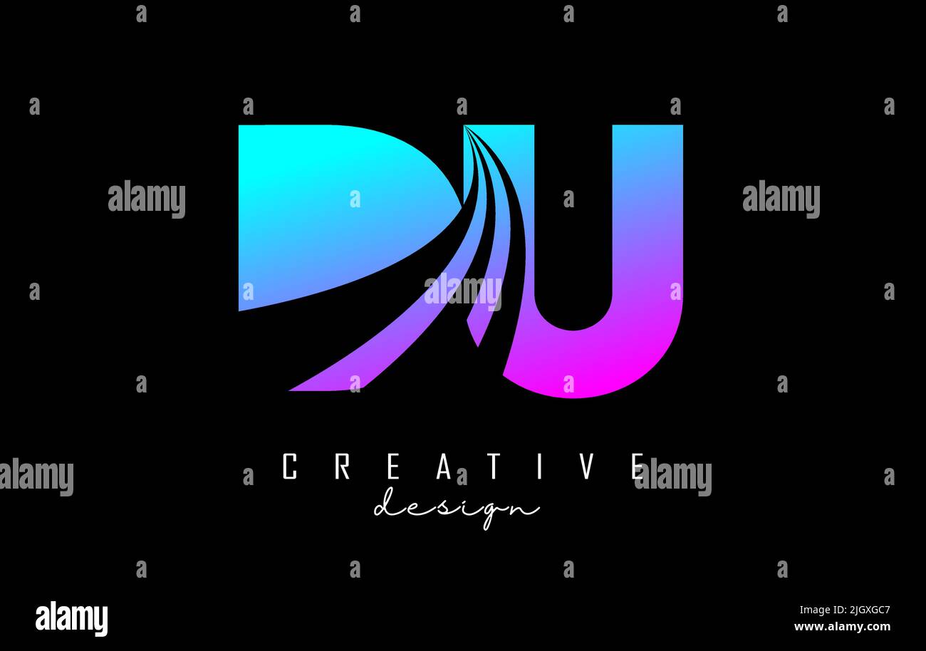 Creative colorful letter Du d u logo with leading lines and road ...